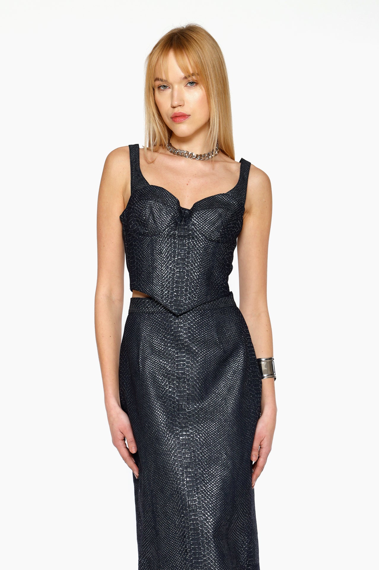 Denim Snakeskin Strap Corset – Kajal New York